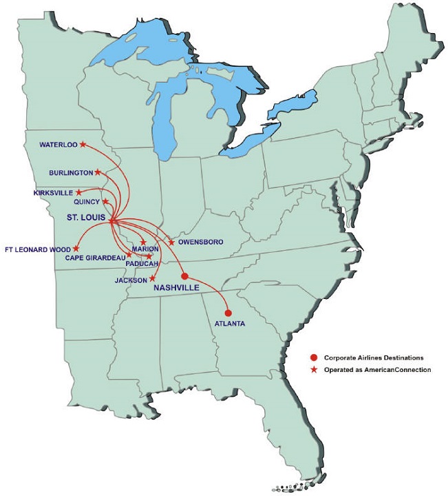 Corporate Airlines February 10, 2002 Route Map