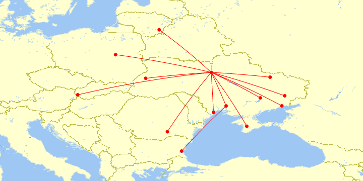 Air Ukraine October 1, 1996 Route Map