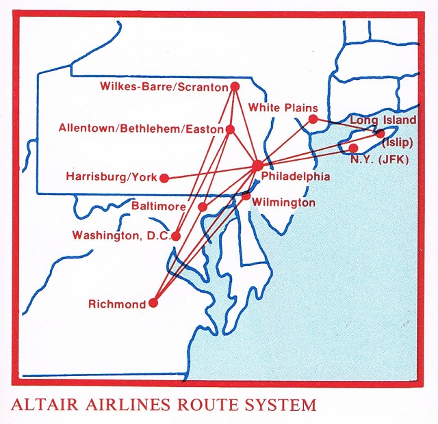 Altair Airlines July 1, 1978 Route Map