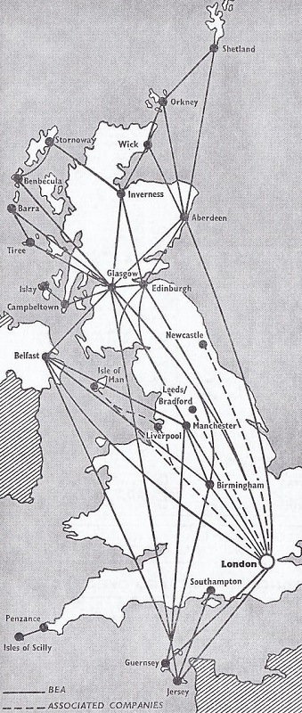 British European Airways June 17, 1968 Route Map