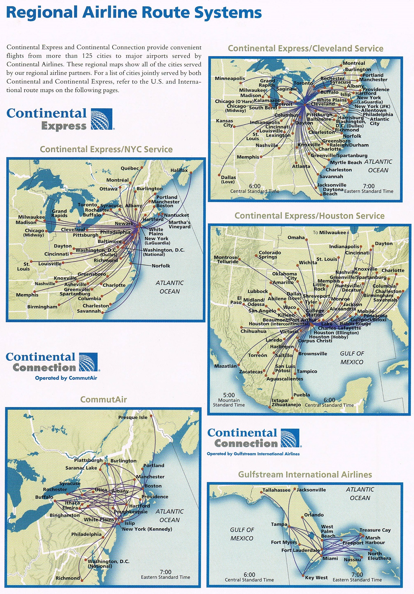 Continental Express August 2001 Route Map