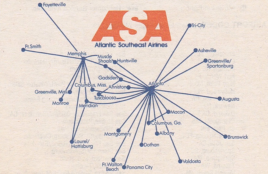 Atlantic Southeast Airlines June 1, 1985 Route Map