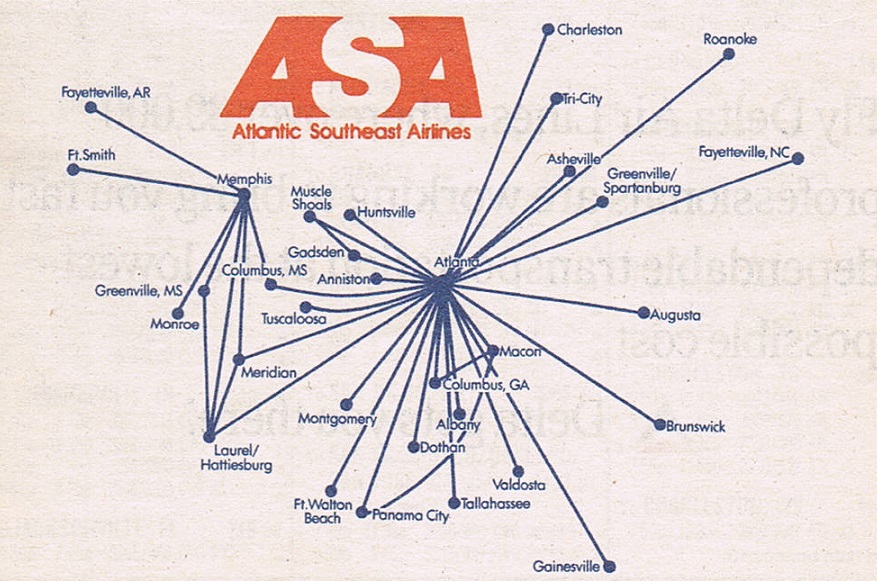 Atlantic Southeast Airlines July 15, 1986 Route Map