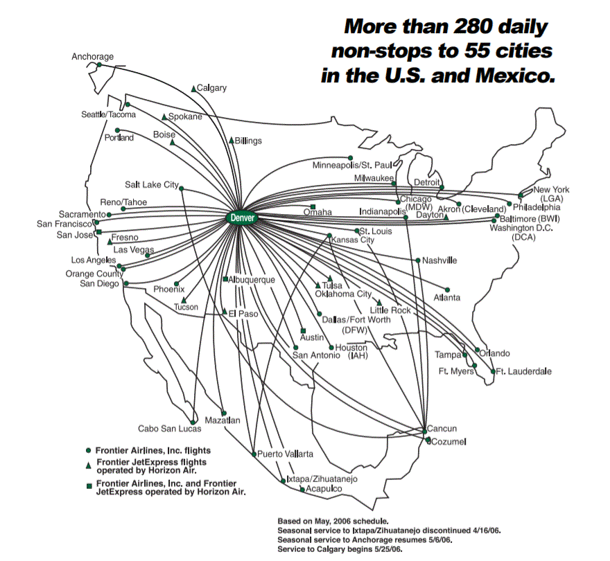 Frontier Airlines May 2006 Route Map