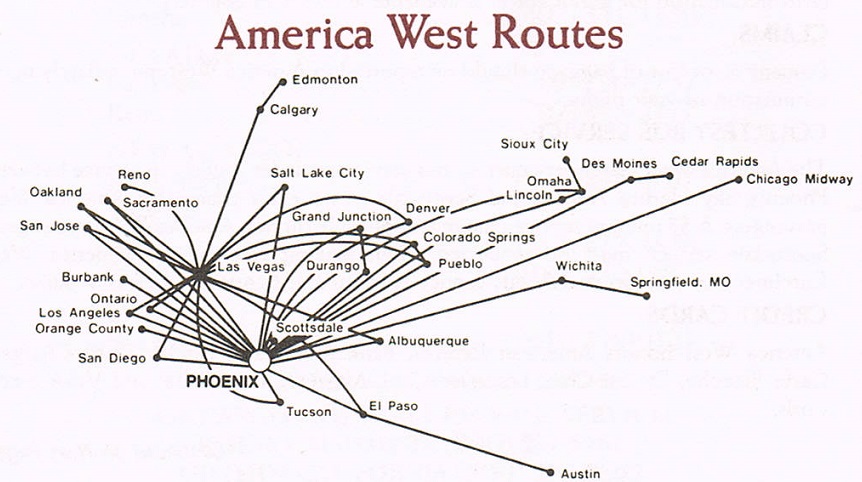 America West Airlines November 15, 1986 Route Map