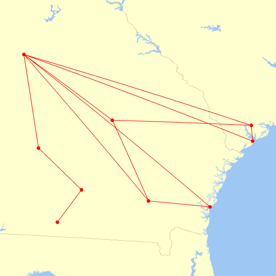 Air South April 15, 1974 Route Map