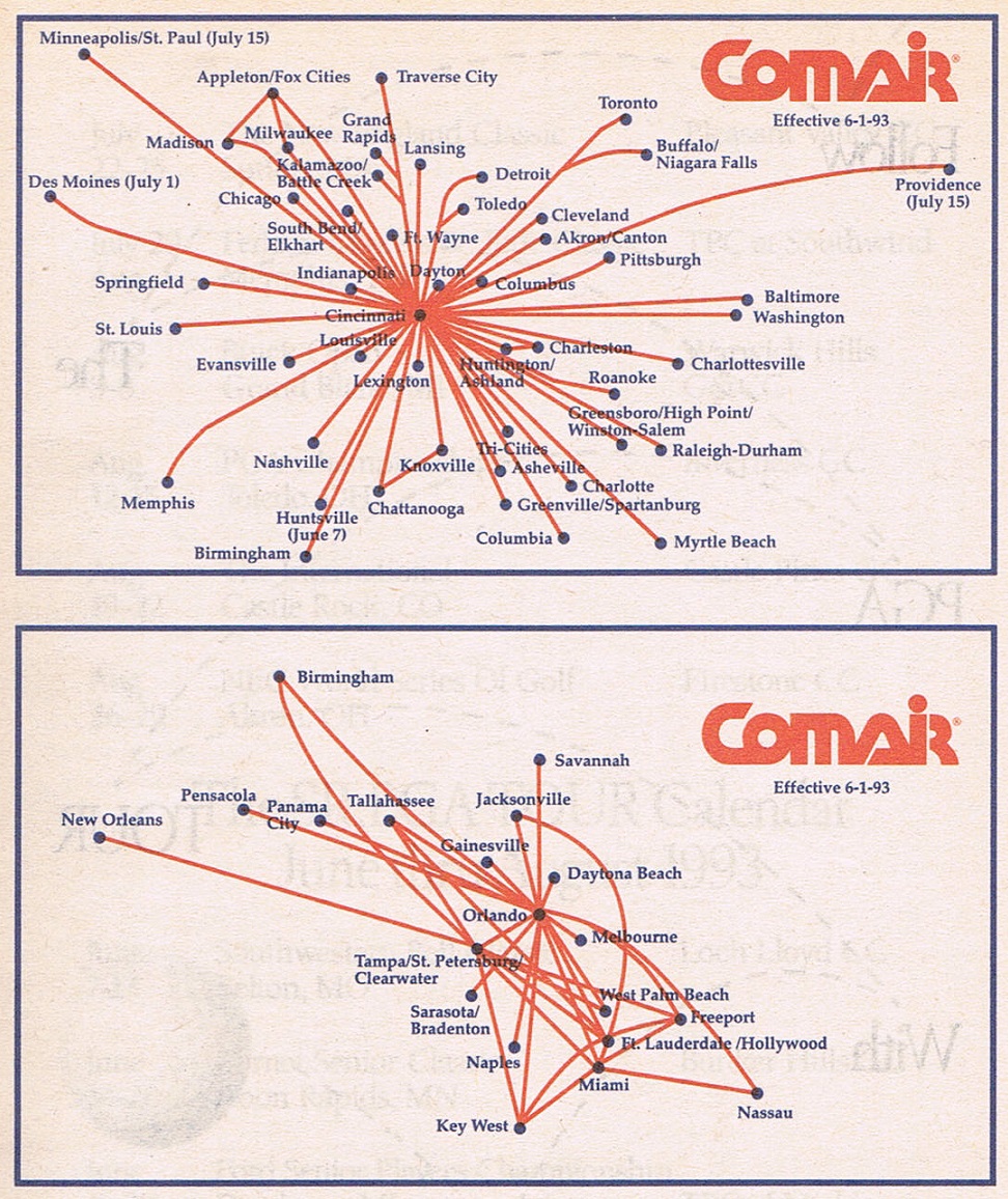 Comair June 1, 1993 Route Map