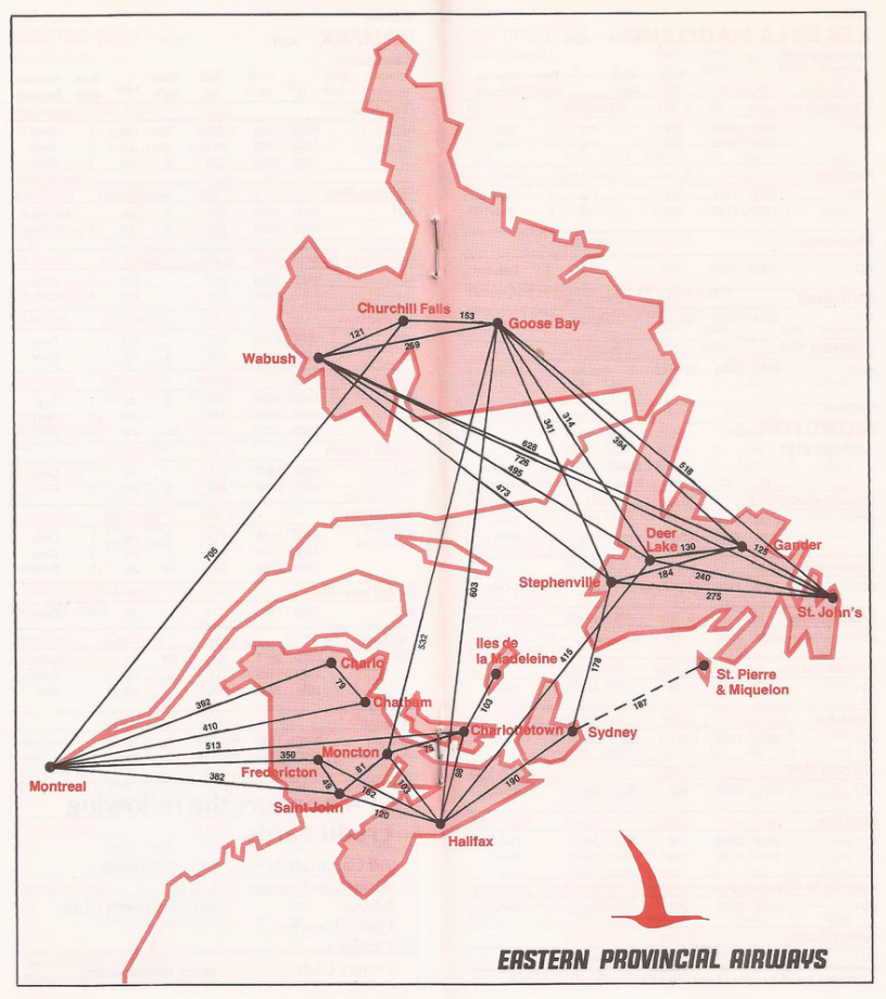 Eastern Provincial April 24, 1977 Airways Route Map