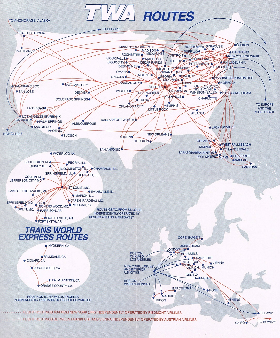 Trans World Airlines January 31, 1987 Route Map
