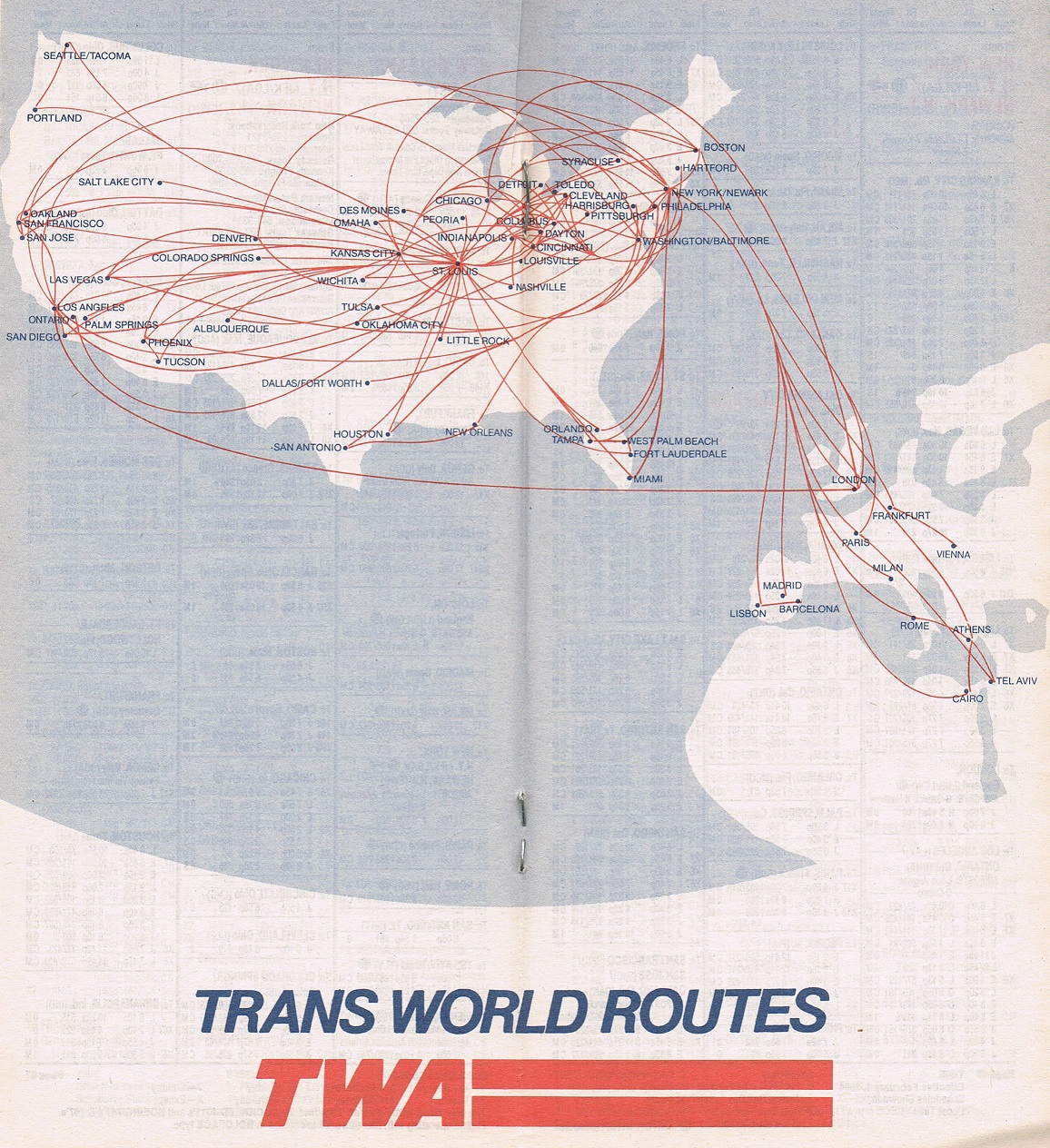 Trans World Airlines February 1, 1984 Route Map