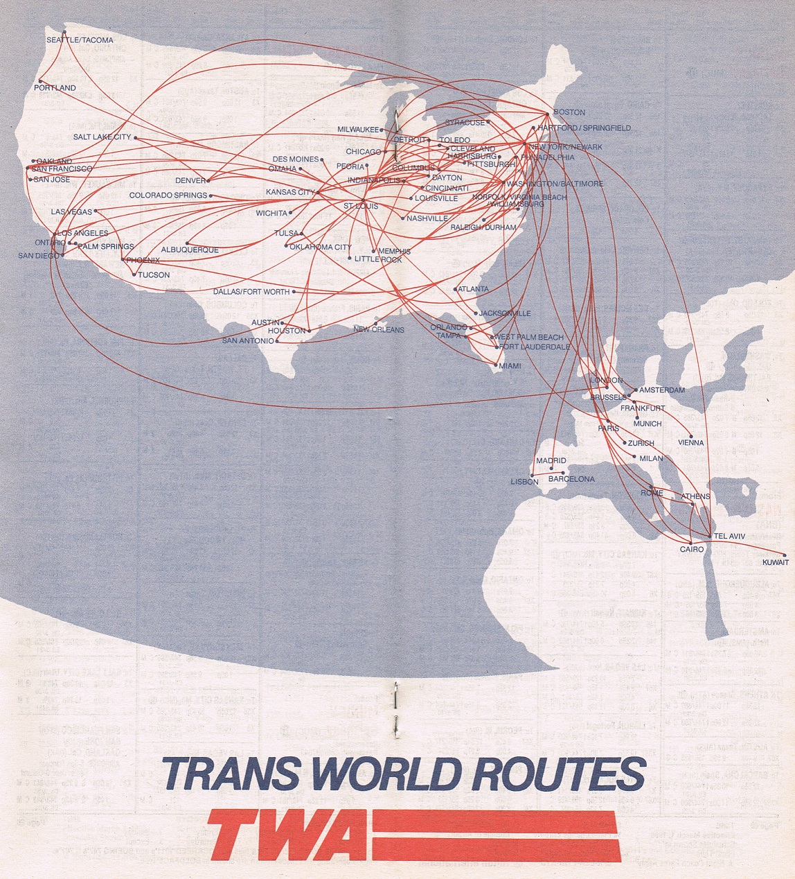 Trans World Airlines March 1, 1985 Route Map