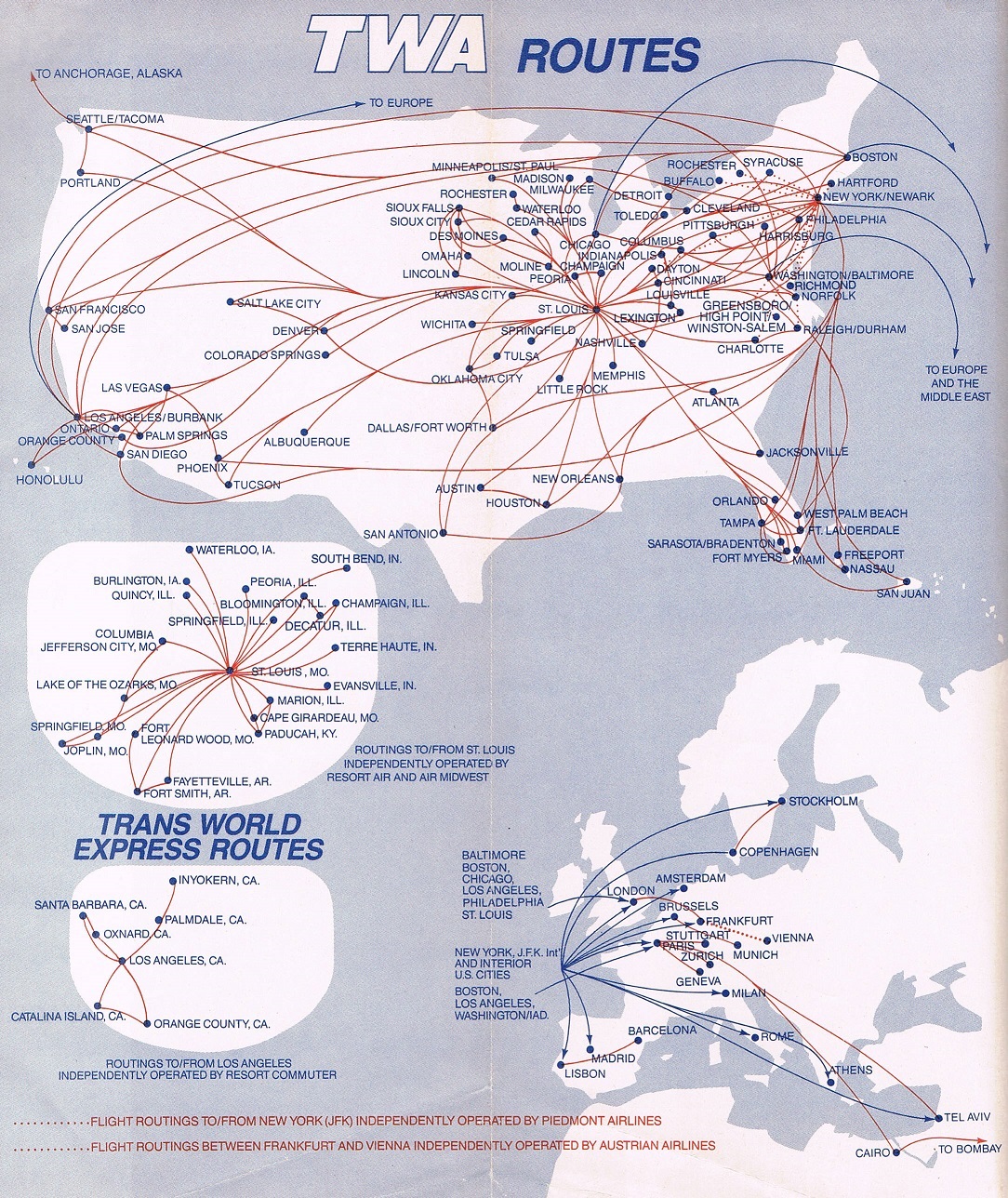 Trans World Airlines June 1, 1987 Route Map