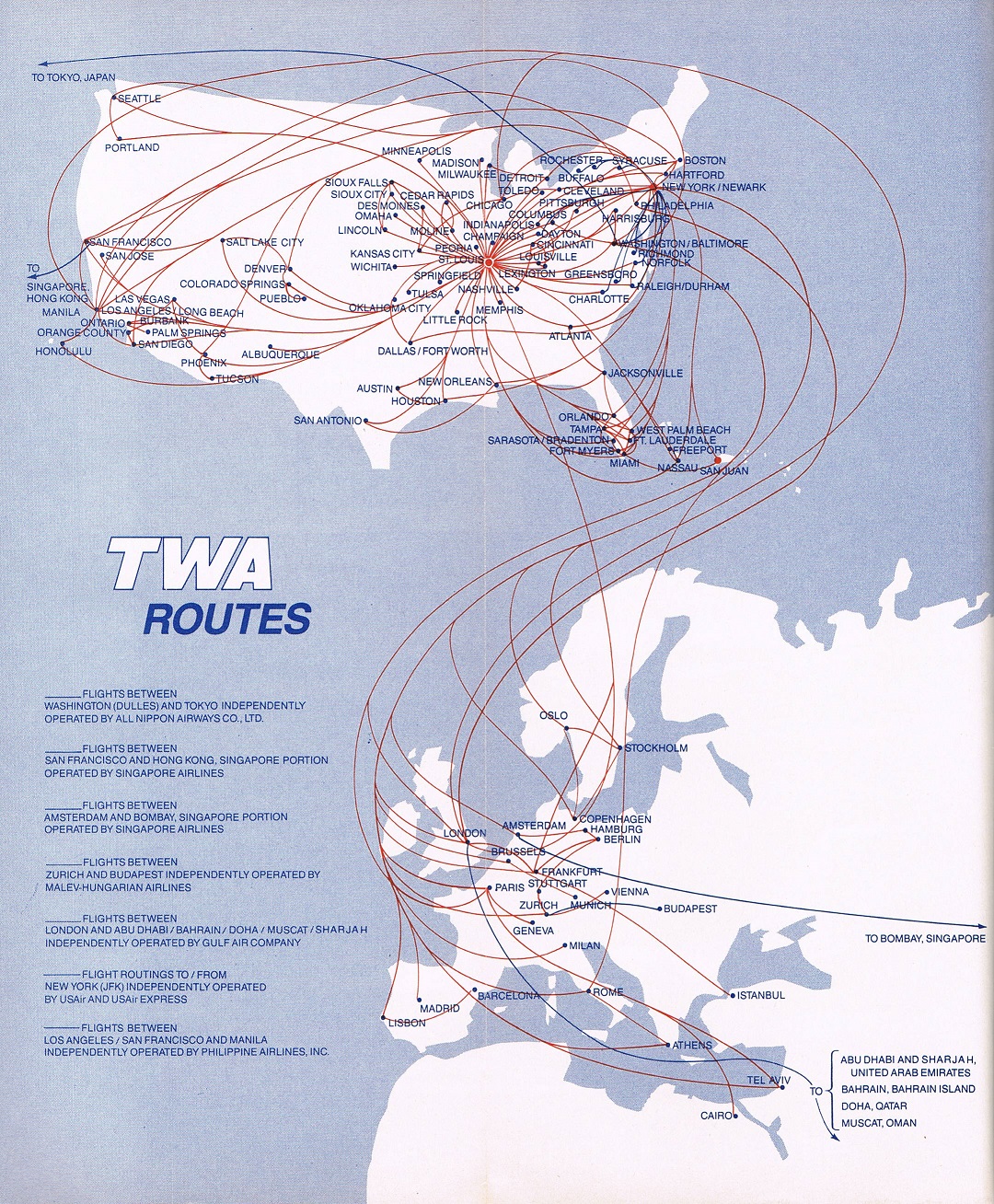 Trans World Airlines September 10, 1989 Route Map