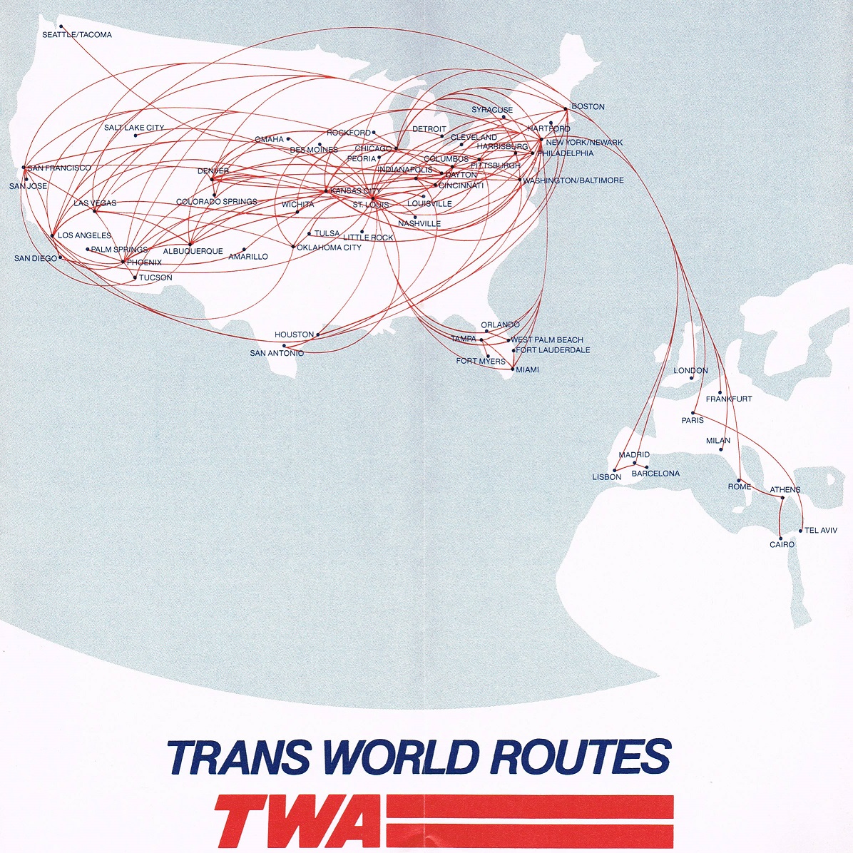 Trans World Airlines December 1, 1981 Route Map