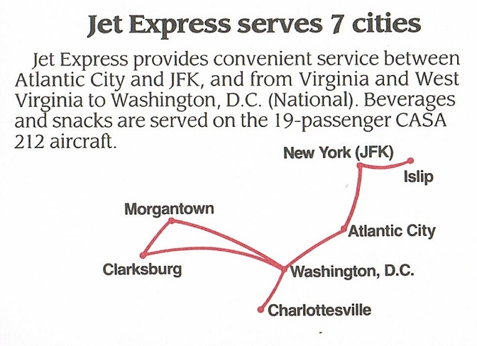 Jet Express Airlines 1990 Route Map