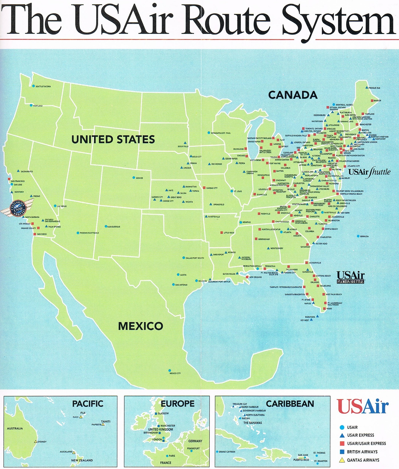 USAir July 3, 1994 Destination Map